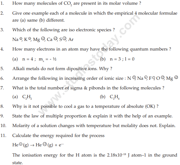 CBSE Class 11 Chemistry Question Paper Set J CBSE Class 11 Chemistry Question Paper Set J